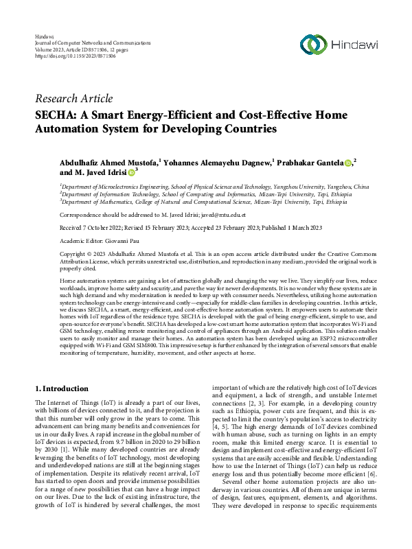 Pdf Secha A Smart Energy Efficient And Cost Effective Home Automation System For Developing
