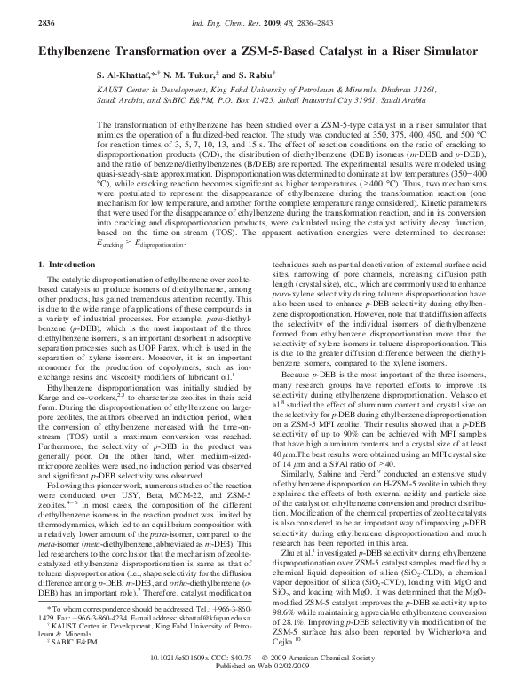 (PDF) Ethylbenzene Transformation over a ZSM-5-Based Catalyst in a ...