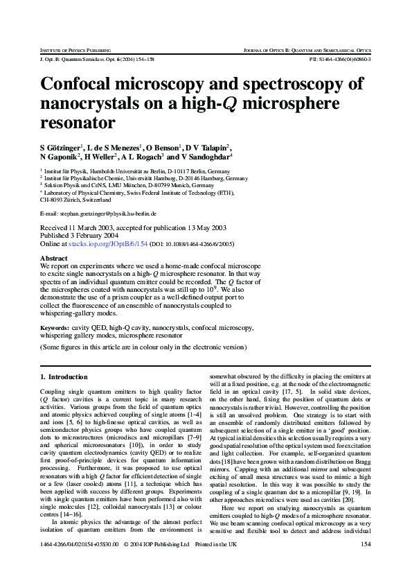 (PDF) Confocal microscopy and spectroscopy of nanocrystals on a high- Q ...