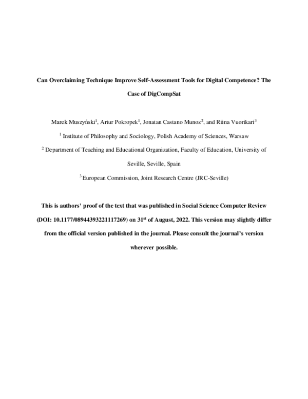 (PDF) Can Overclaiming Technique Improve Self-Assessment Tools for Digital Competence? The Case ...