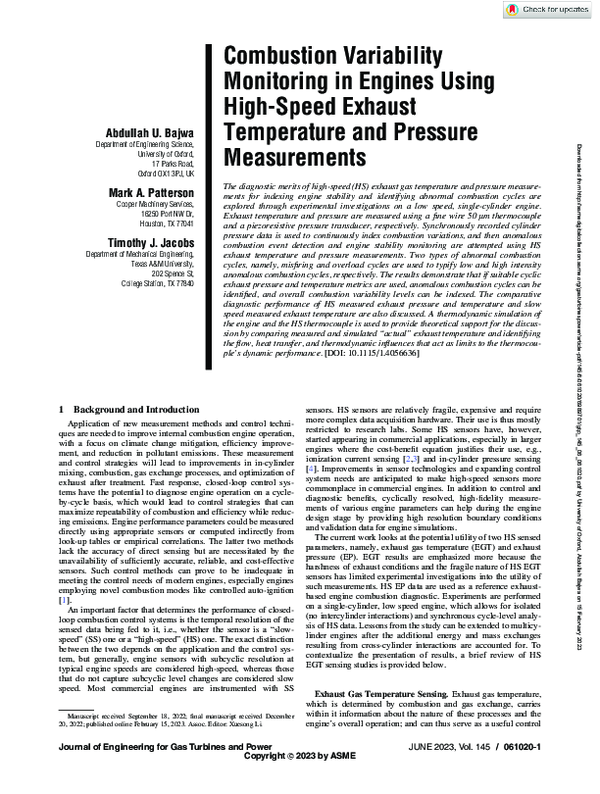(PDF) Combustion Variability Monitoring in Engines Using High-Speed Exhaust Temperature and ...