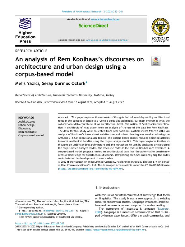 (PDF) An analysis of Rem Koolhaas's discourses on architecture and urban design using a corpus ...