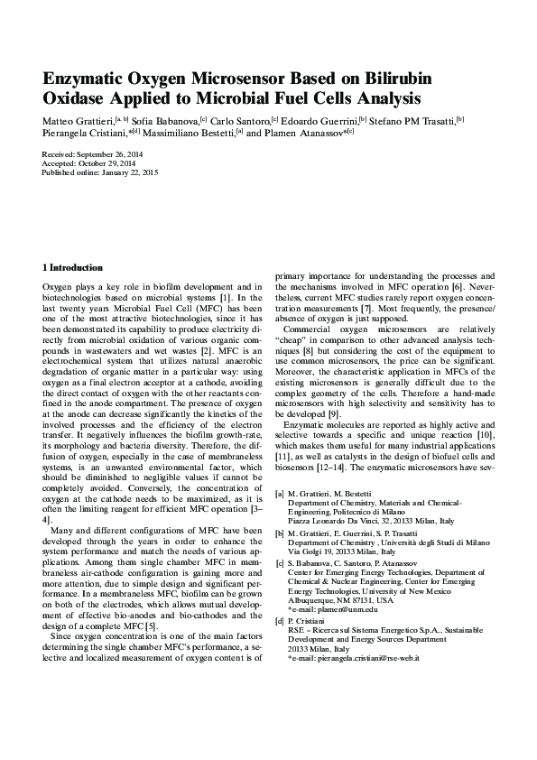 (PDF) Enzymatic Oxygen Microsensor Based on Bilirubin Oxidase Applied ...
