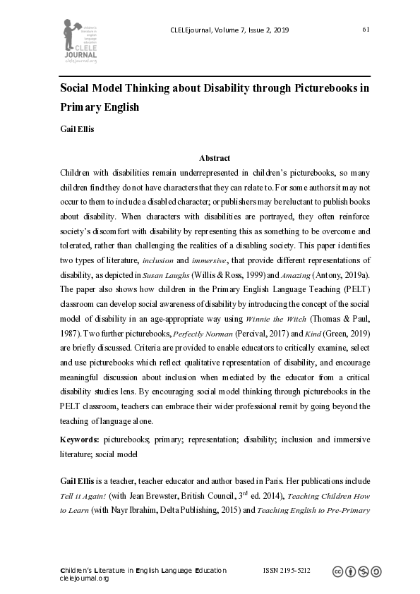 (PDF) Social Model Thinking about Disability through Picturebooks