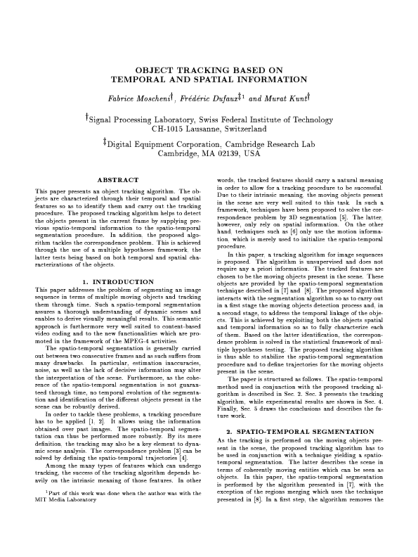 (PDF) Object tracking based on temporal and spatial information