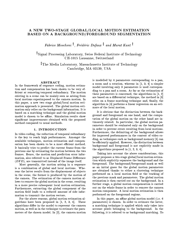 (PDF) A new two-stage global/local motion estimation based on a background/foreground segmentation