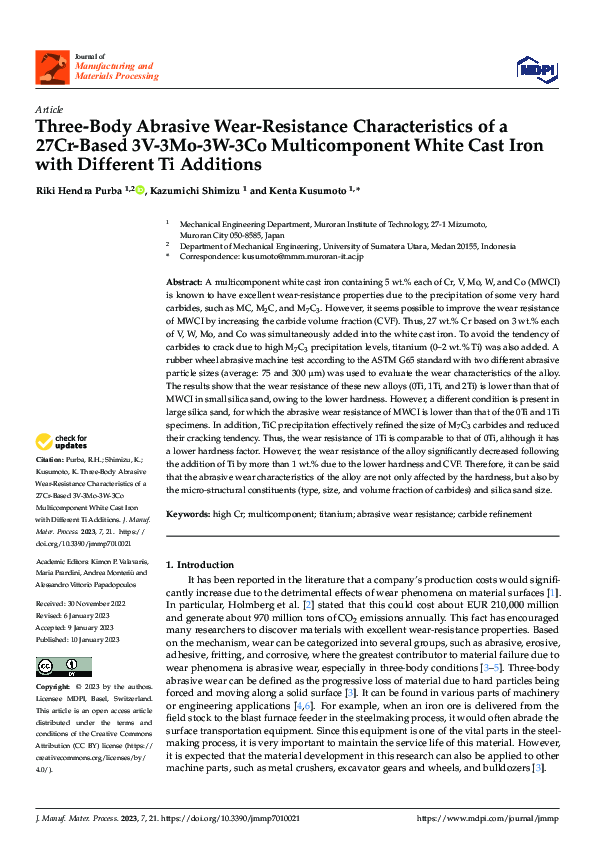 (PDF) Three-Body Abrasive Wear-Resistance Characteristics of a 27Cr-Based 3V-3Mo-3W-3Co ...