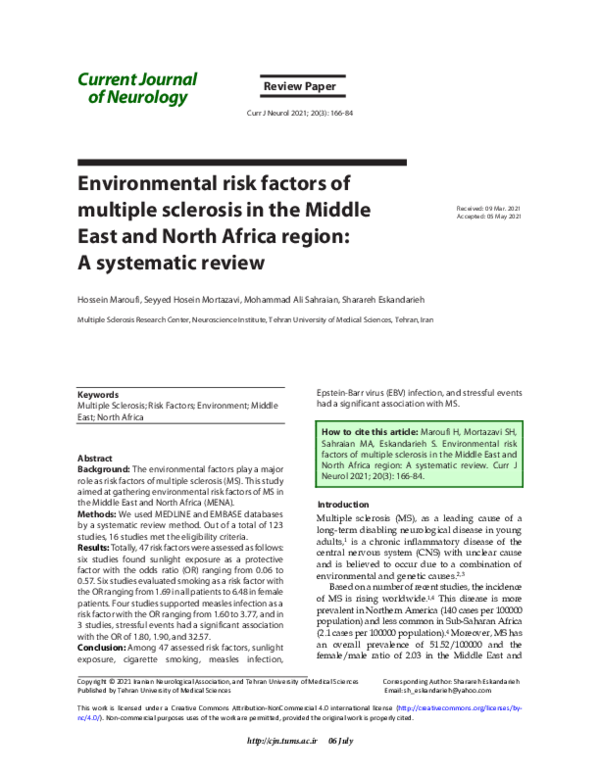 (PDF) Environmental risk factors of multiple sclerosis in the Middle ...