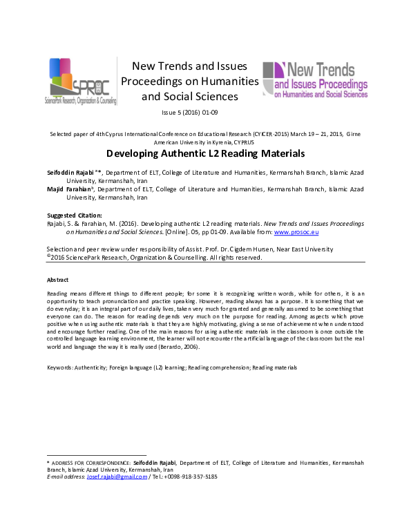 (PDF) Developing Authentic L2 Reading Materials
