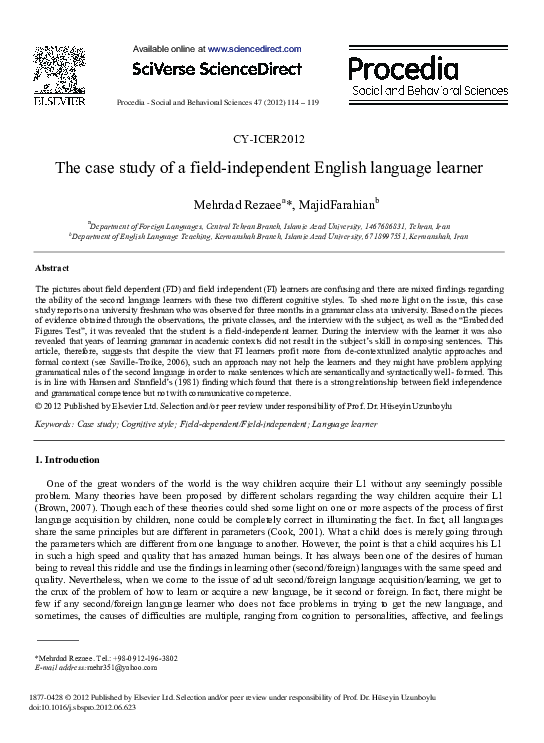 (PDF) The Case Study of a Field-Independent English Language Learner