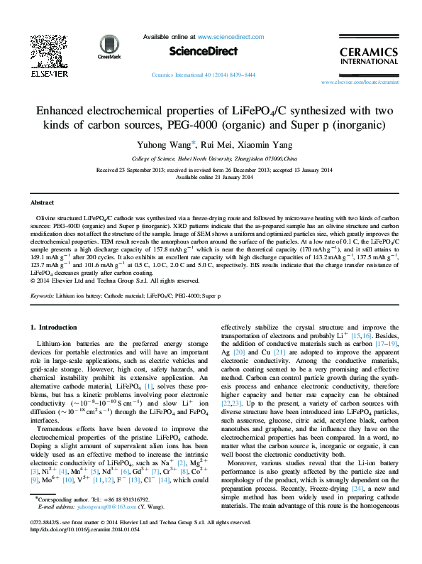 (PDF) Enhanced electrochemical properties of LiFePO4/C synthesized with two kinds of carbon ...