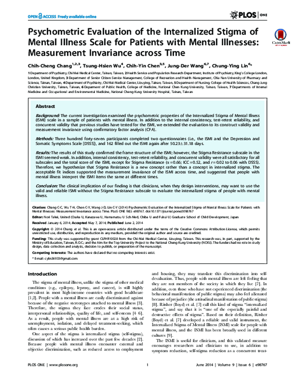 (PDF) Psychometric evaluation of the internalized stigma of mental ...