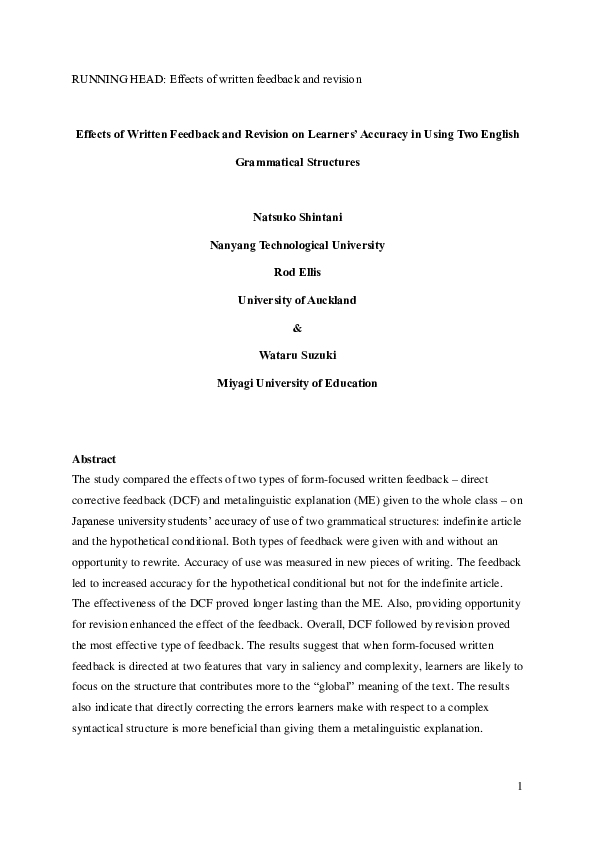 (PDF) Effects of Written Feedback and Revision on Learners’ Accuracy in ...