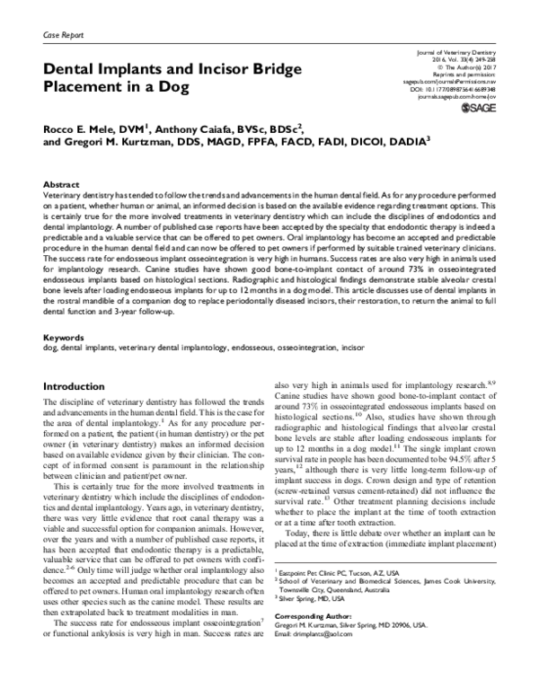 (PDF) Dental Implants and Incisor Bridge Placement in a Dog