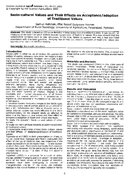 (PDF) Socio-cultural Values and Their Effects on Acceptance/adoption of ...