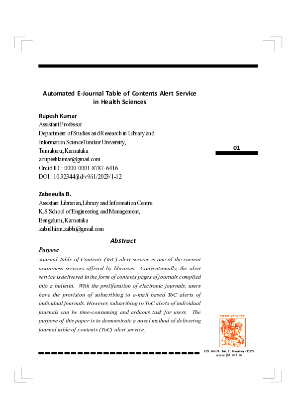 (PDF) Automated E-Journal Table of Contents Alert Service in Health ...