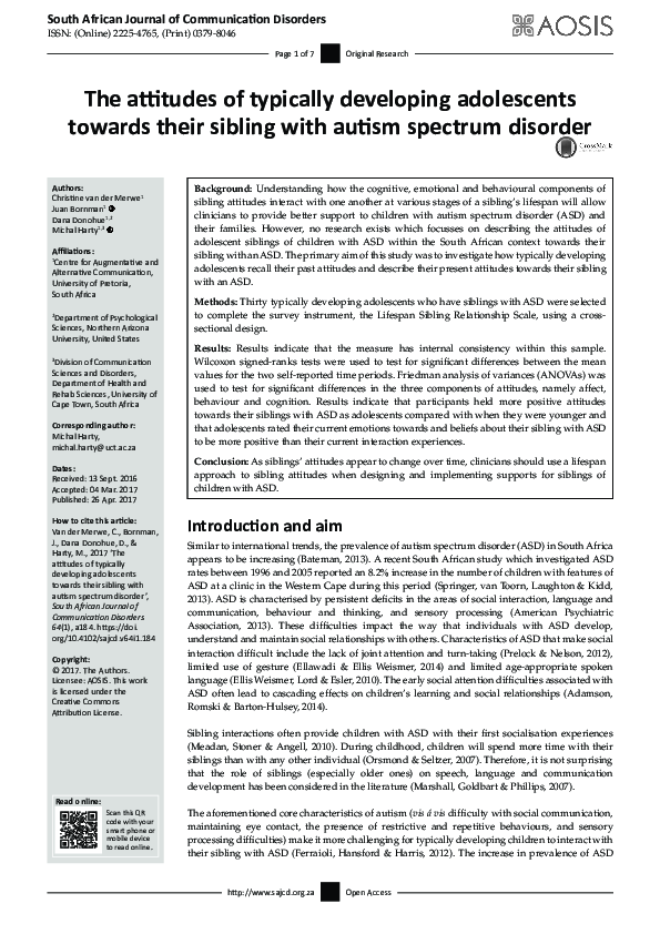 (PDF) The attitudes of typically developing adolescents towards their ...