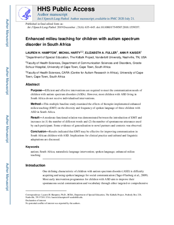 (PDF) Enhanced milieu teaching for children with autism spectrum ...