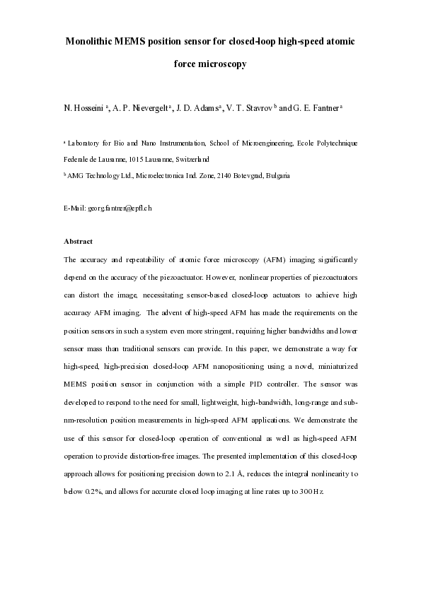 Pdf A Monolithic Mems Position Sensor For Closed Loop High Speed Atomic Force Microscopy