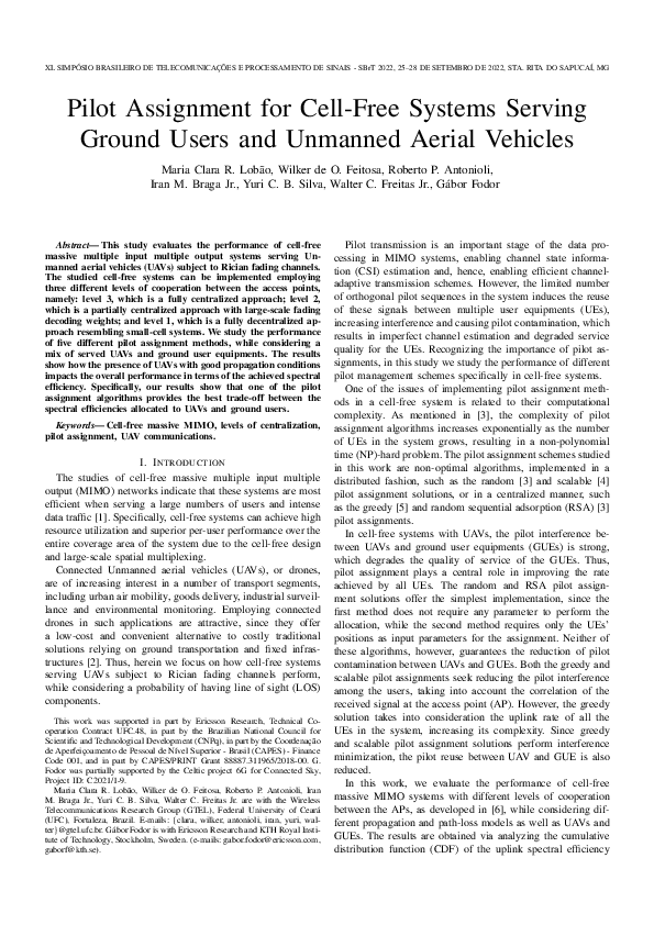 (PDF) Pilot Assignment for Cell-Free Systems Serving Ground Users and Unmanned Aerial Vehicles