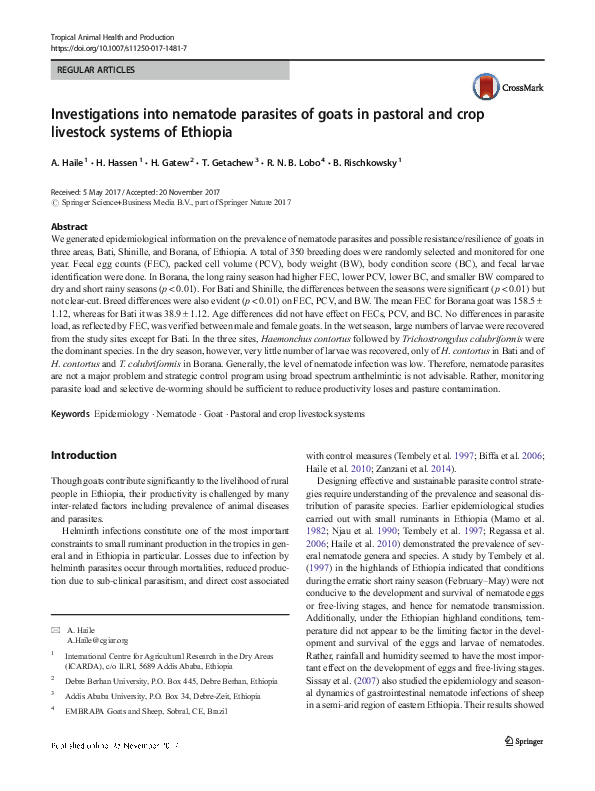 (PDF) Investigations into nematode parasites of goats in pastoral and ...