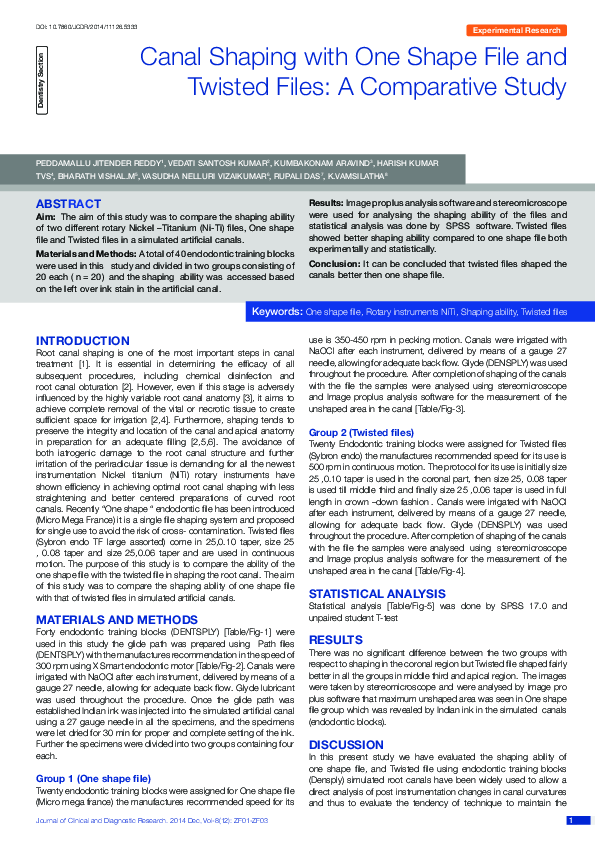 (PDF) Canal shaping with one shape file and twisted files: a ...