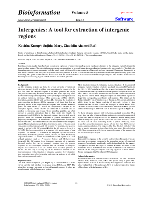(PDF) Intergenics: A tool for extraction of intergenic regions
