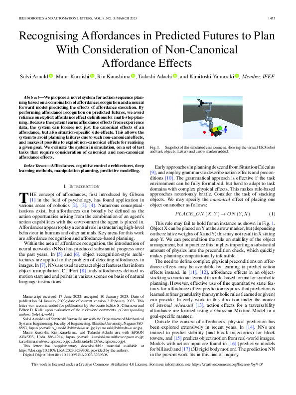 (PDF) Recognising Affordances in Predicted Futures to Plan With ...