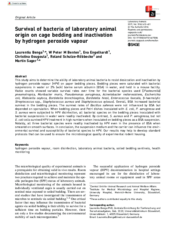 (PDF) Survival of bacteria of laboratory animal origin on cage bedding ...