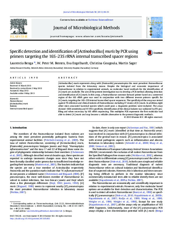 (PDF) Specific detection and identification of [ Actinobacillus ] muris ...