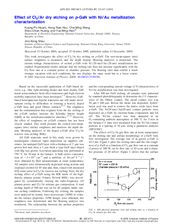 (PDF) Cl2/Ar Etching Effects on p-GaN with Ni/Au