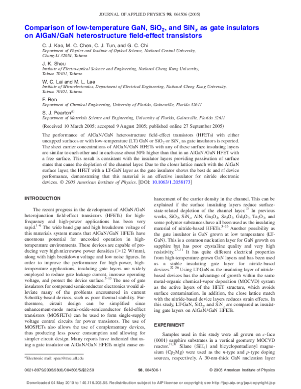 (PDF) Comparison of low-temperature GaN, SiO2, and SiNx as gate insulators on AlGaN∕GaN ...