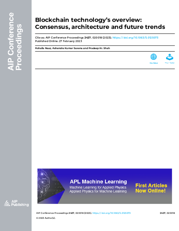 (PDF) Blockchain technology’s overview: Consensus, architecture and future trends