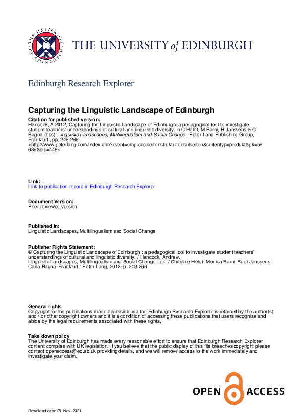 (PDF) Capturing the Linguistic Landscape of Edinburgh: a pedagogical tool to investigate student ...