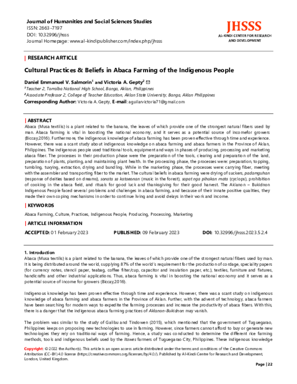 (PDF) Cultural Practices & Beliefs in Abaca Farming of the Indigenous ...