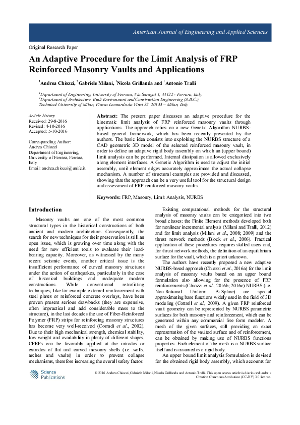 (PDF) An Adaptive Procedure for the Limit Analysis of FRP Reinforced Masonry Vaults and Applications