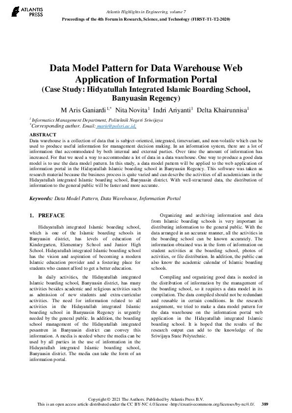 (PDF) Data Model Pattern for Data Warehouse Web Application of Information Portal