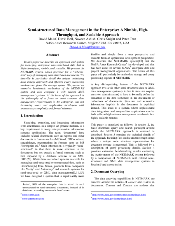 (PDF) Semi-Structured Data Management in the Enterprise: A Nimble, High-Throughput, and Scalable ...