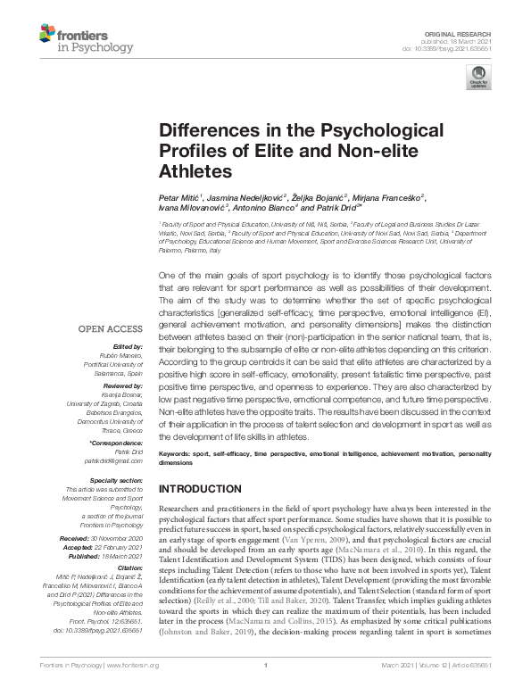 (PDF) Differences in the Psychological Profiles of Elite and Non-elite ...