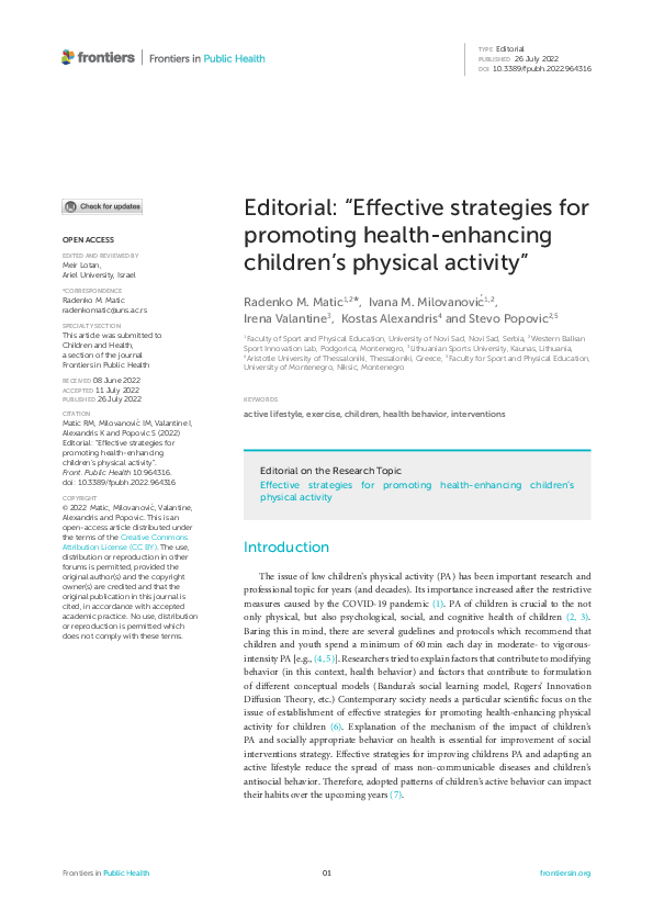 (PDF) Editorial: “Effective strategies for promoting health-enhancing ...