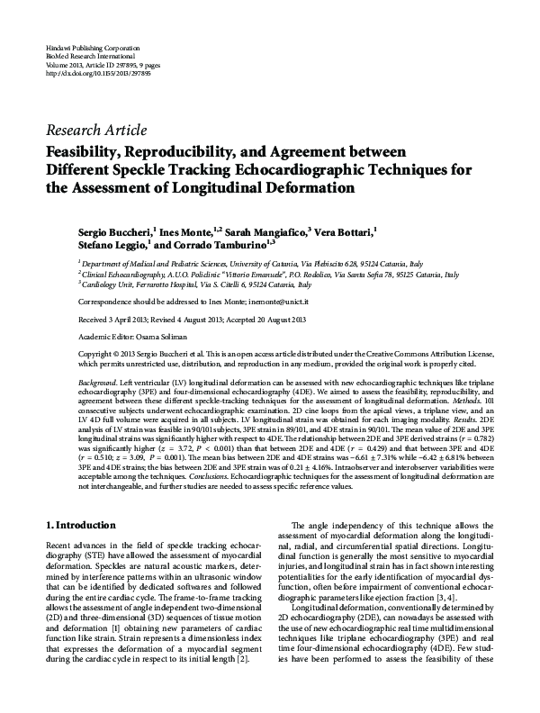 (PDF) Research Article Feasibility, Reproducibility, and Agreement between Different Speckle ...