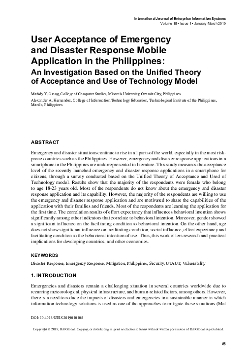(PDF) User Acceptance of Emergency and Disaster Response Mobile ...