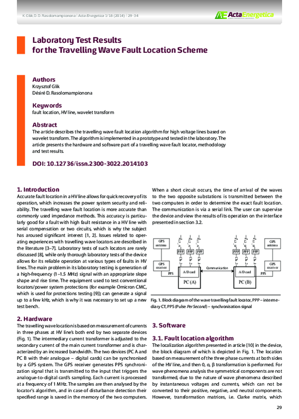 Pdf Laboratory Test Results Of Travelling Wave Fault Location Scheme