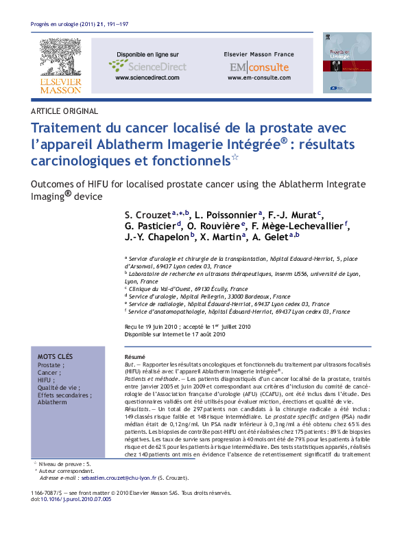 (PDF) Traitement du cancer localisé de la prostate avec l’appareil ...