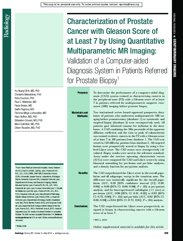 (PDF) Characterization of Prostate Cancer with Gleason Score of at Least 7 by Using Quantitative ...