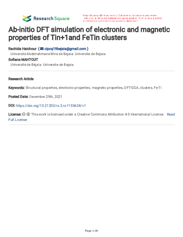 Pdf Ab Initio Dft Simulation Of Electronic And Magnetic Properties Of