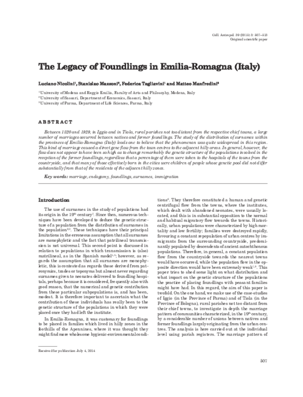(PDF) The Legacy of Foundlings in Emilia-Romagna (Italy)