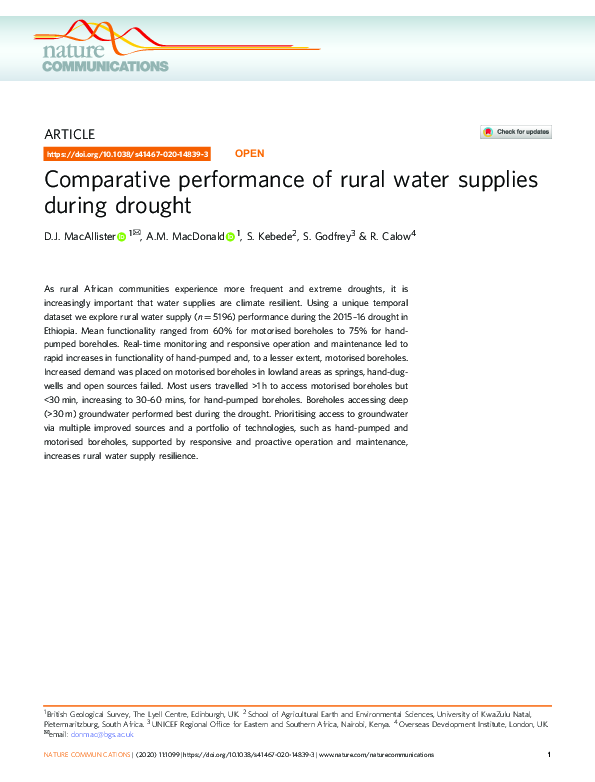 (PDF) Comparative performance of rural water supplies during drought