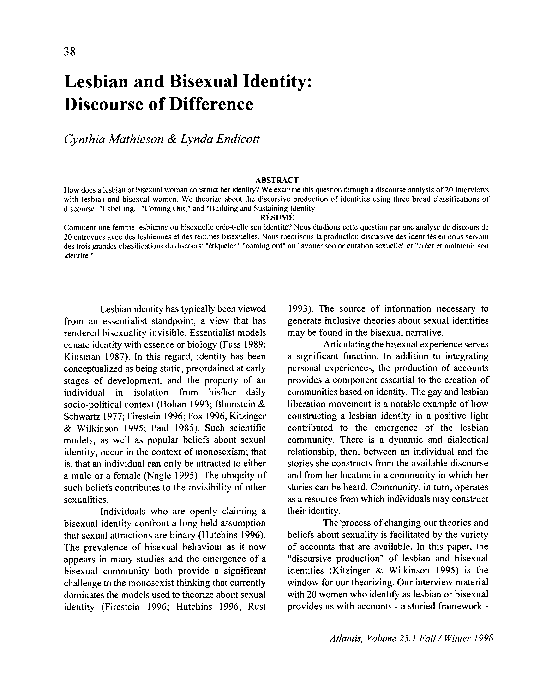 (PDF) Lesbian and Bisexual Identity: Discourse of Difference