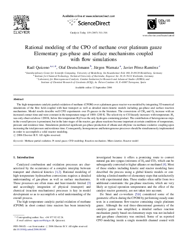 (PDF) Rational modeling of the CPO of methane over platinum gauze ...